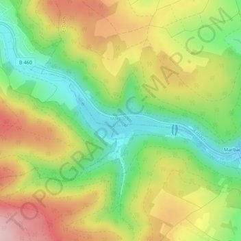 Marbach-Stausee topographic map, elevation, terrain