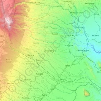 Murang'a County topographic map, elevation, terrain