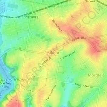 Peakhurst topographic map, elevation, terrain