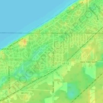 Michiana Shores topographic map, elevation, terrain