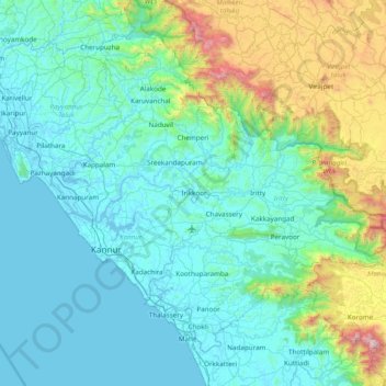 Kannur topographic map, elevation, terrain