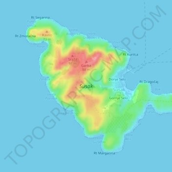Susak topographic map, elevation, terrain