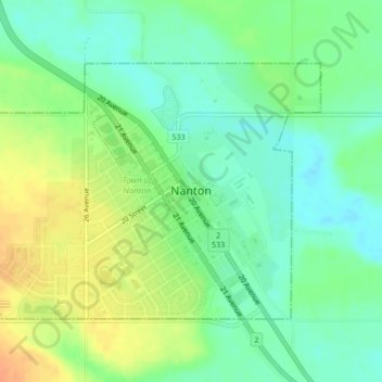 Town of Nanton topographic map, elevation, terrain