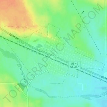 Hugo topographic map, elevation, terrain