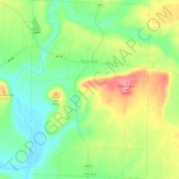 Rose Bud topographic map, elevation, terrain