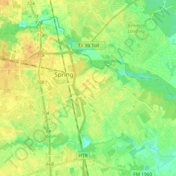 Spring topographic map, elevation, terrain