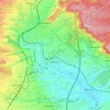 Gültstein topographic map, elevation, terrain