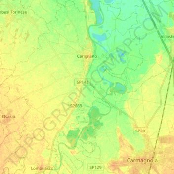 Carignano topographic map, elevation, terrain