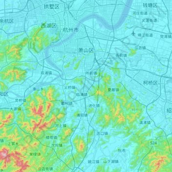 Xiaoshan District topographic map, elevation, terrain