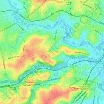 Earlwood topographic map, elevation, terrain
