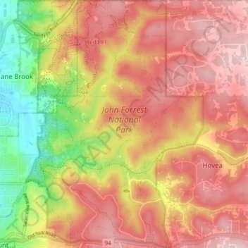 John Forrest National Park topographic map, elevation, terrain