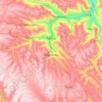 Tarma topographic map, elevation, terrain