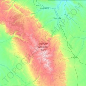 Bighorn National Forest topographic map, elevation, terrain