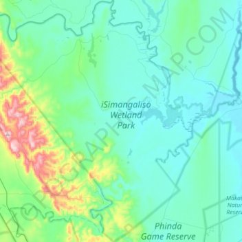 uMkhuze Game Reserve topographic map, elevation, terrain