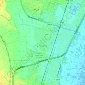 Beniparrell topographic map, elevation, terrain