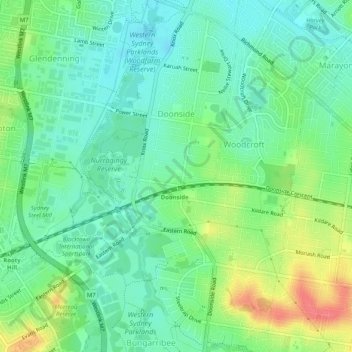 Doonside topographic map, elevation, terrain