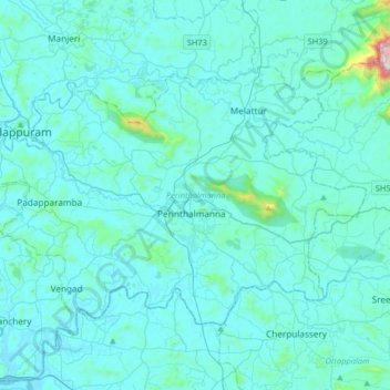 Perinthalmanna topographic map, elevation, terrain