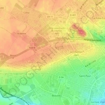 Chemin Vert topographic map, elevation, terrain