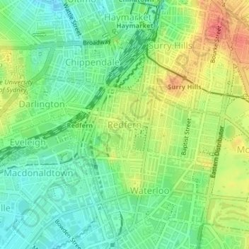 Redfern topographic map, elevation, terrain