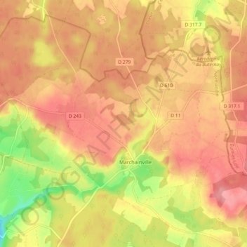 Marchainville topographic map, elevation, terrain
