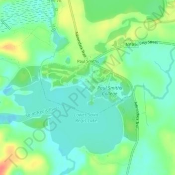Paul Smiths topographic map, elevation, terrain