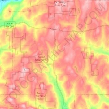 Town of Coventry topographic map, elevation, terrain