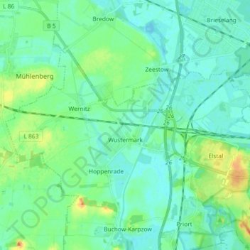 Wustermark topographic map, elevation, terrain