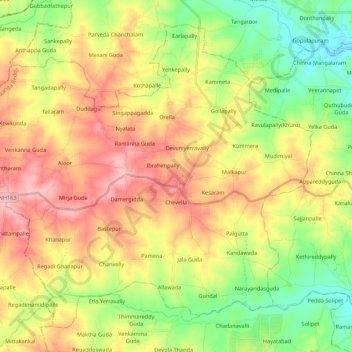 Chevella mandal topographic map, elevation, terrain