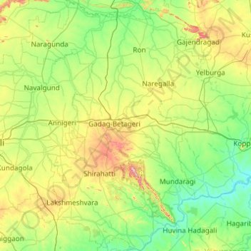 Gadag topographic map, elevation, terrain