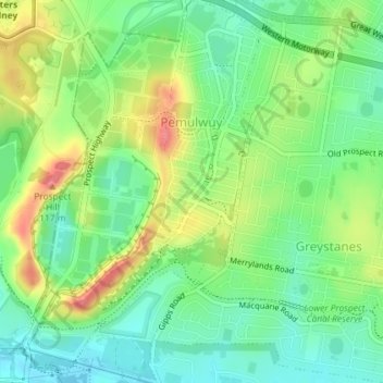 Pemulwuy topographic map, elevation, terrain