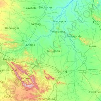 Ballari topographic map, elevation, terrain