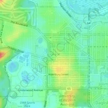 Floreat topographic map, elevation, terrain