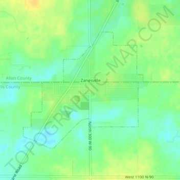 Zanesville topographic map, elevation, terrain