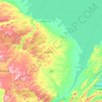 Upper Manya Krobo District topographic map, elevation, terrain
