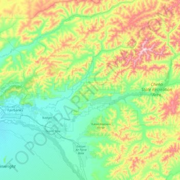 Chena River topographic map, elevation, terrain