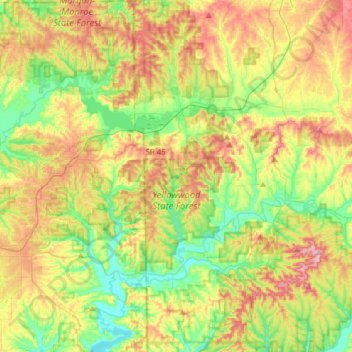 Yellowwood State Forest topographic map, elevation, terrain
