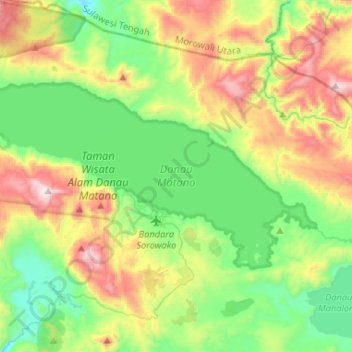 Lake Matano topographic map, elevation, terrain