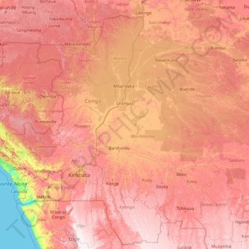 Congo topographic map, elevation, terrain
