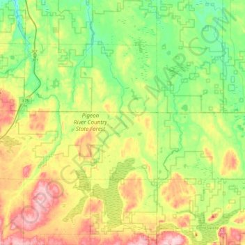 Pigeon River Country State Forest topographic map, elevation, terrain