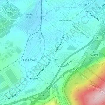 Ashley topographic map, elevation, terrain