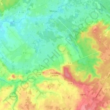 Courcelles-la-Forêt topographic map, elevation, terrain