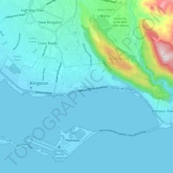 Kingston topographic map, elevation, terrain