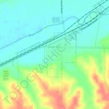 Dow City topographic map, elevation, terrain
