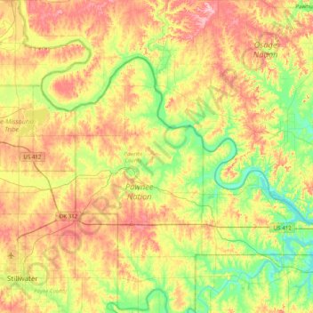 Pawnee County topographic map, elevation, terrain