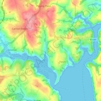 Feock topographic map, elevation, terrain