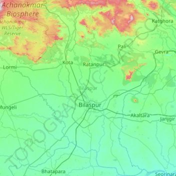 Bilaspur topographic map, elevation, terrain