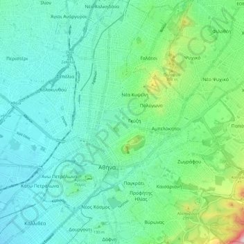 Municipality of Athens topographic map, elevation, terrain