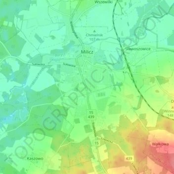 Milicz topographic map, elevation, terrain