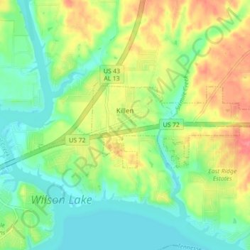 Killen topographic map, elevation, terrain