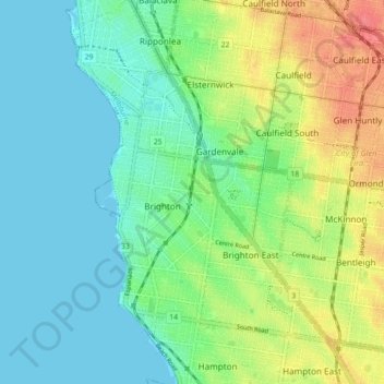 Brighton District topographic map, elevation, terrain